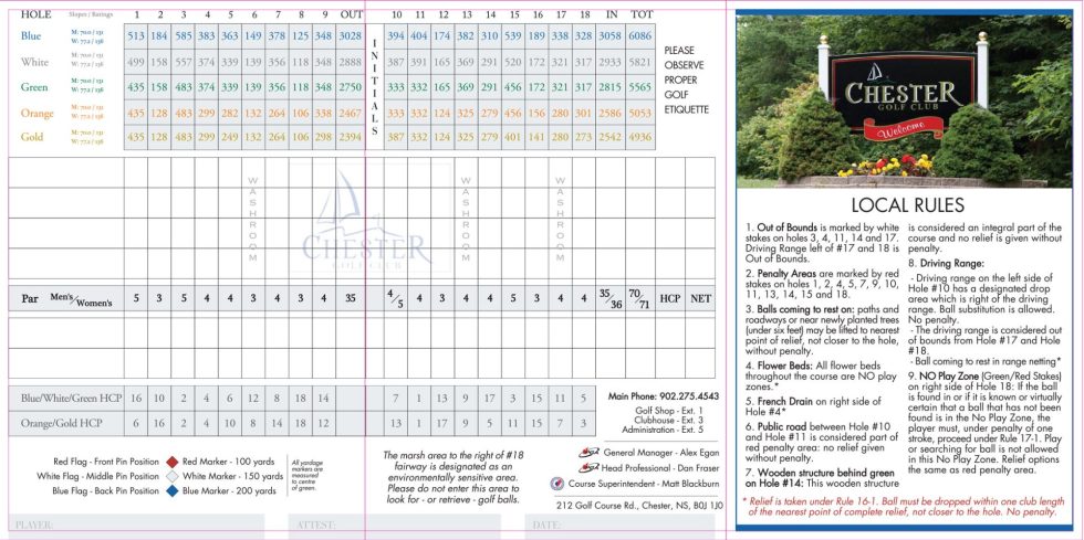 Scorecard - Chester Golf Club